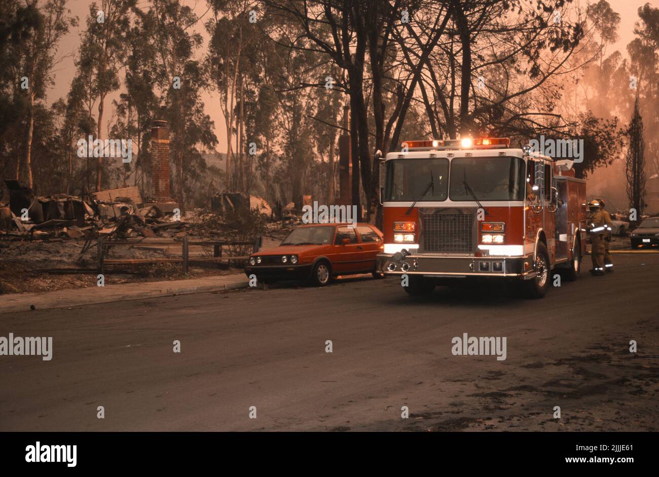 Damage from the 2003 Cedar wildfire in San Diego, California Stock ...