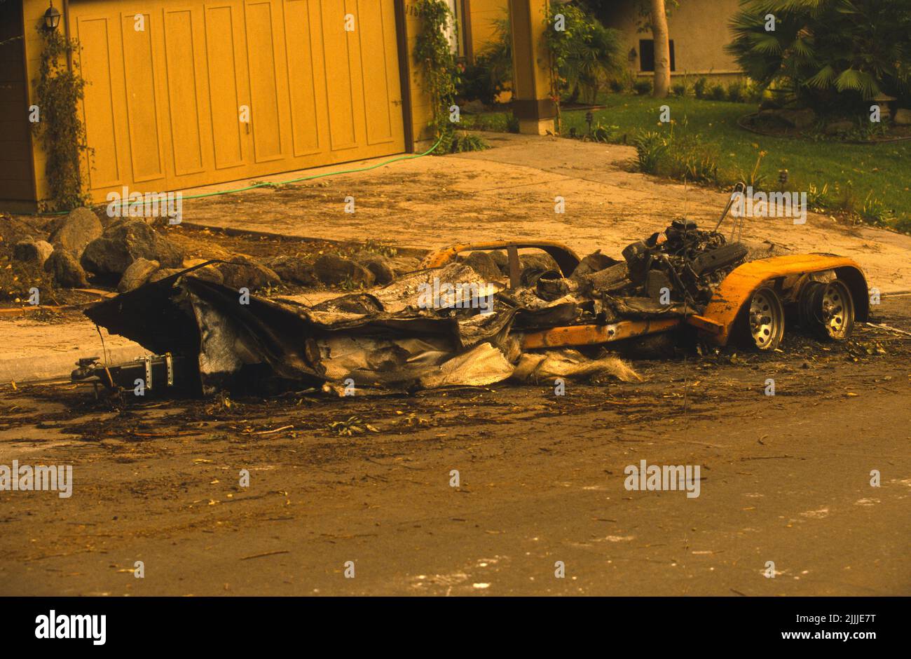 Damage from the 2003 Cedar wildfire in San Diego, California Stock ...