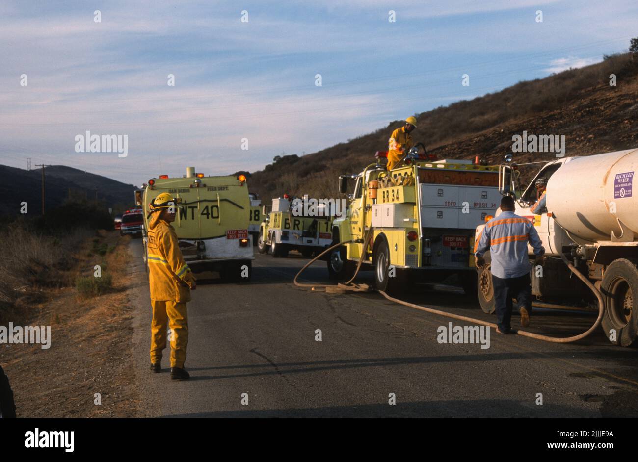 San Diego Fire-Rescue Brush Rigs working a brush fire the Mission Gorge ...