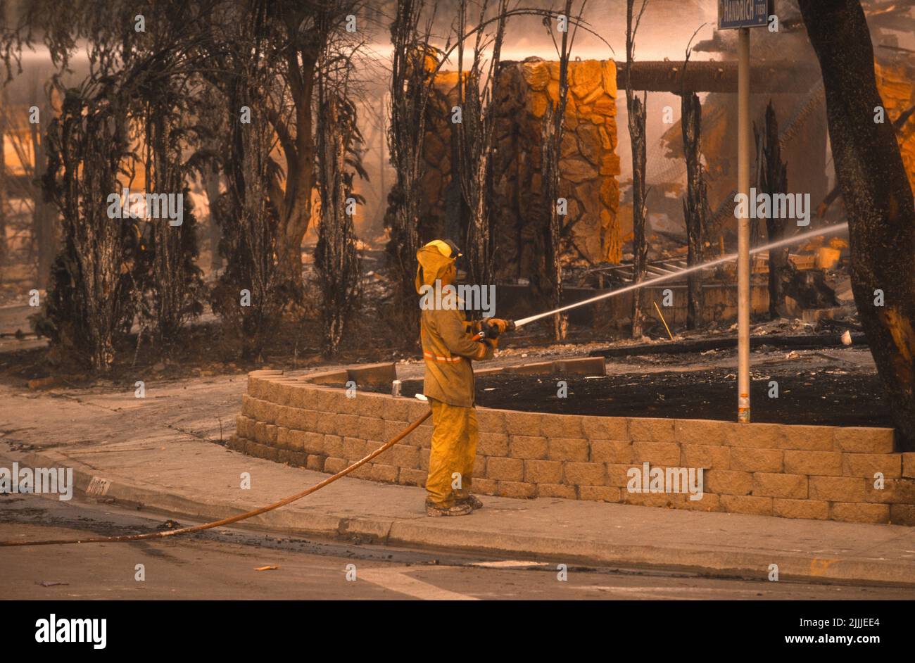 Damage from the 2003 Cedar wildfire in San Diego, California Stock ...