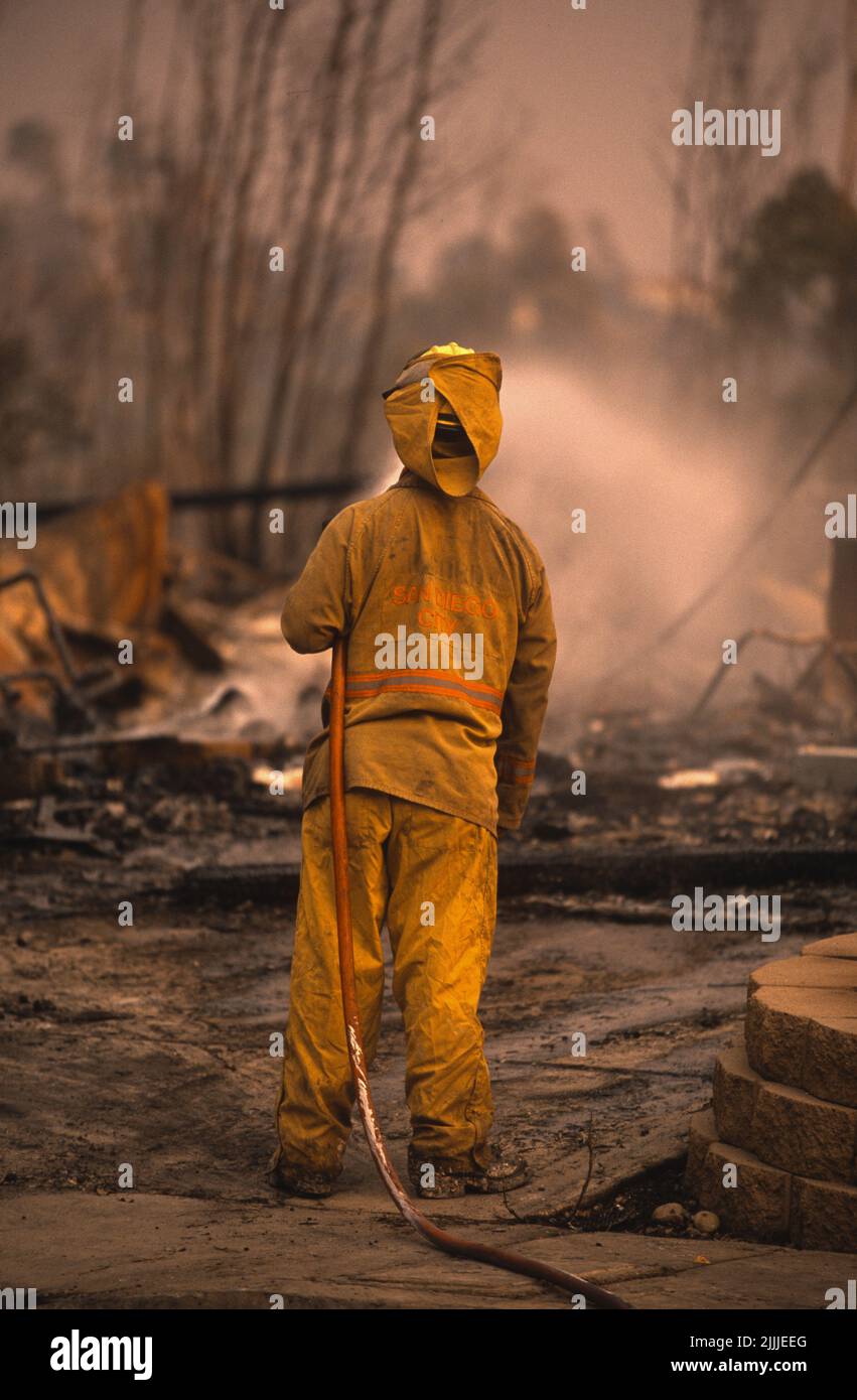 Damage from the 2003 Cedar wildfire in San Diego, California Stock ...