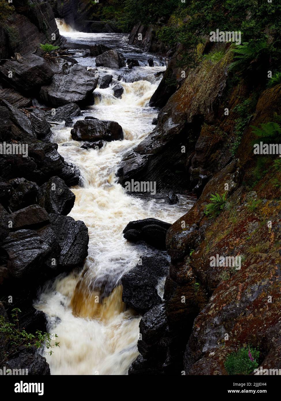 A vertical shot of River Leven along the gorge in Leven Canyon in ...