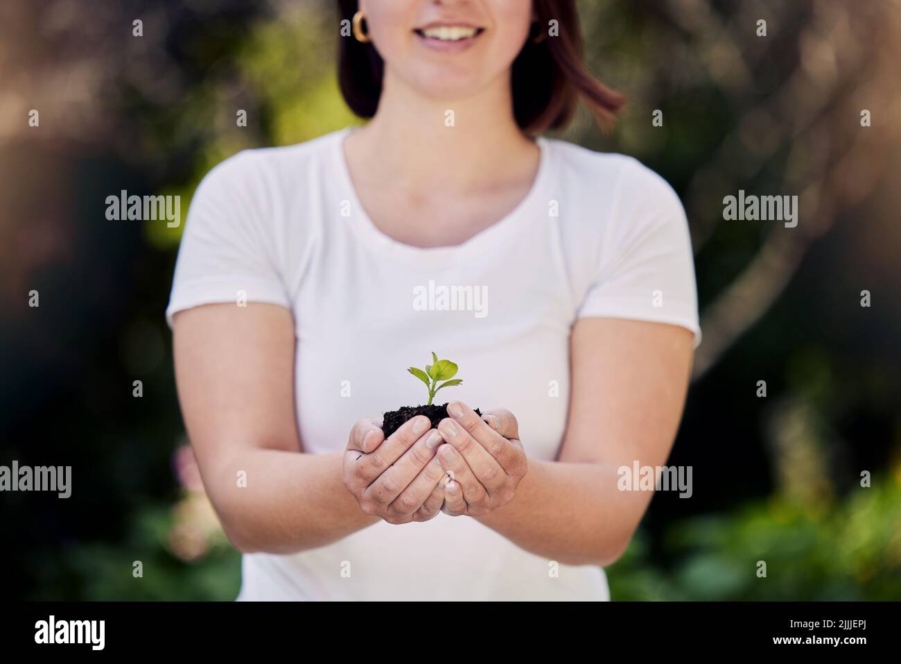 Make way for a greener world. an unrecognisable woman holding a plant ...