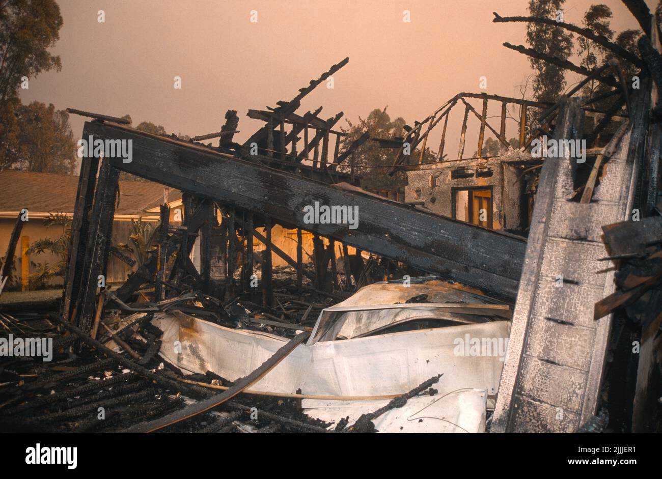 Damage from the 2003 Cedar wildfire in San Diego, California Stock ...
