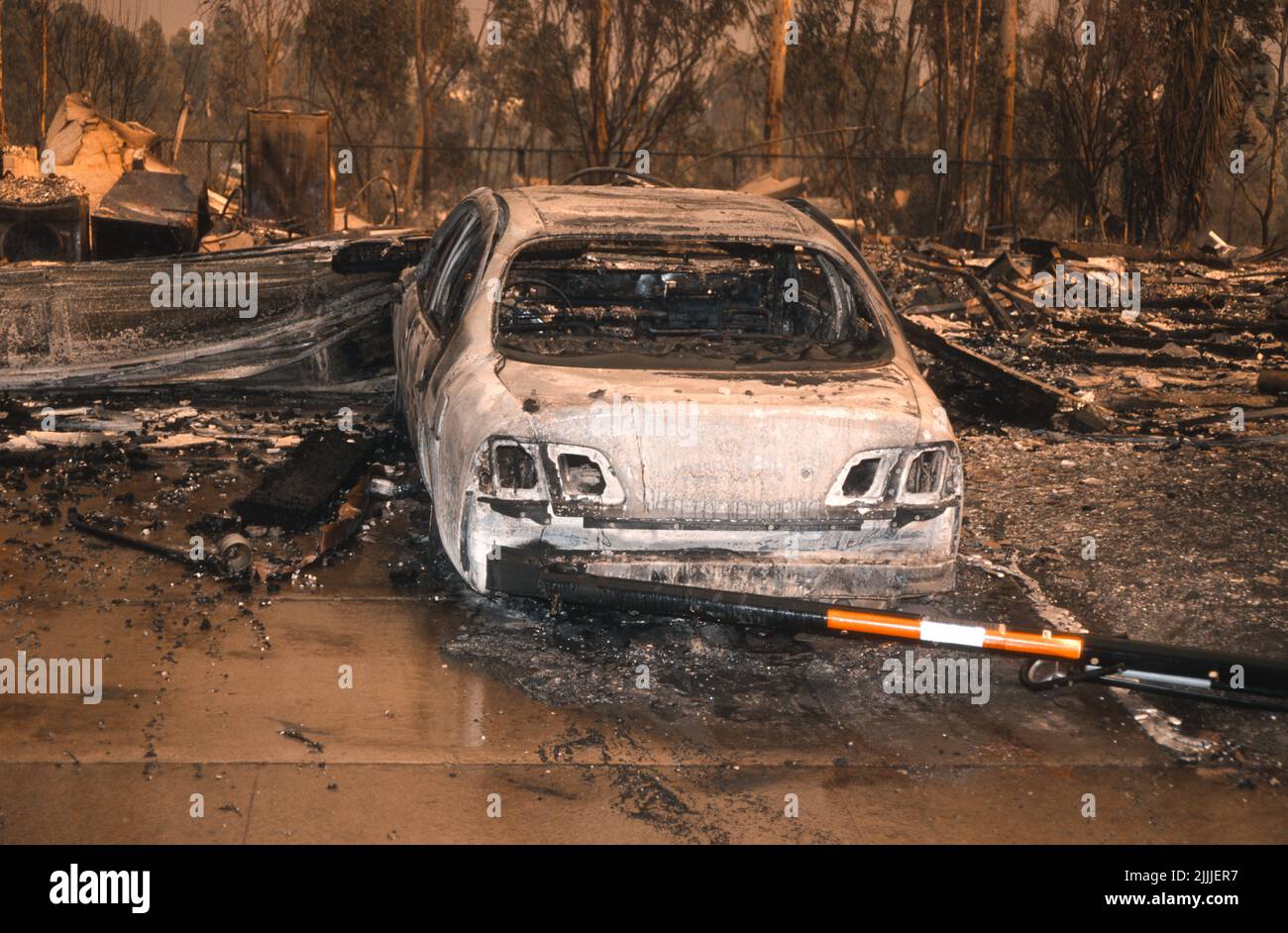 Damage from the 2003 Cedar wildfire in San Diego, California Stock ...