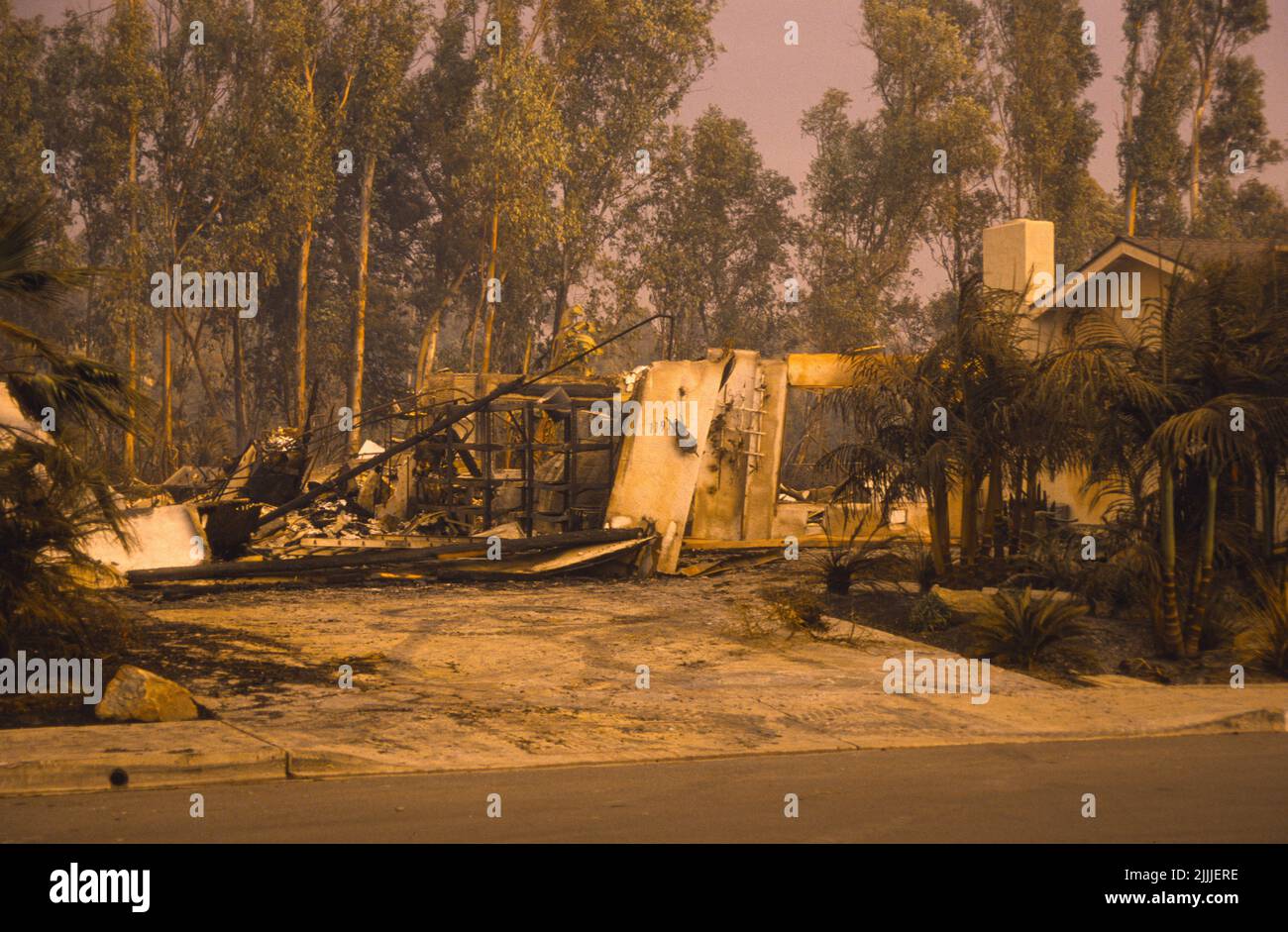 Damage from the 2003 Cedar wildfire in San Diego, California Stock ...