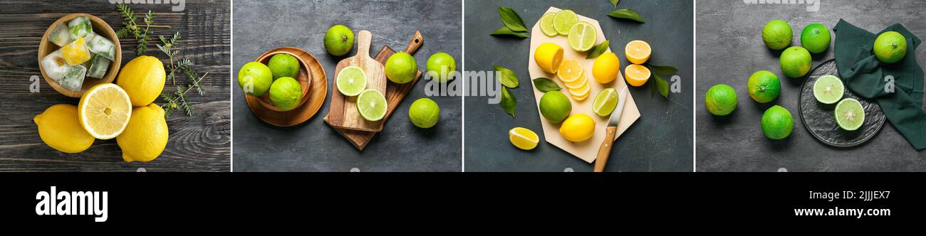 Collage with many fresh lemons and limes Stock Photo - Alamy