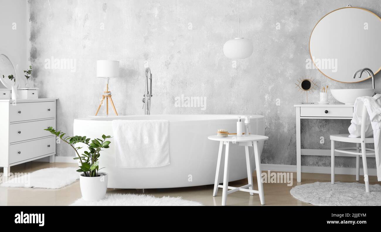 Interior of light clean bathroom Stock Photo - Alamy