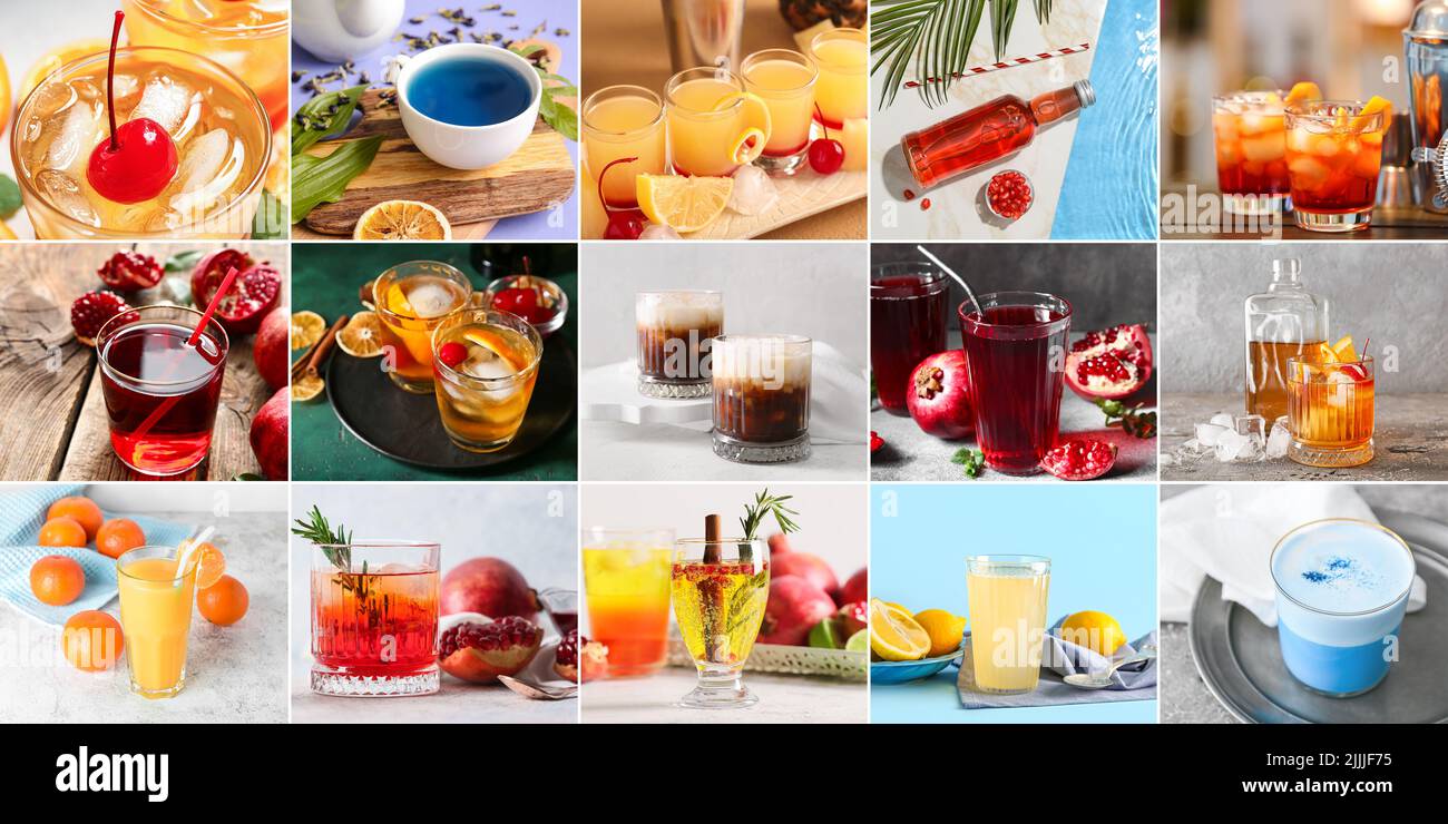 Collage with many different drinks Stock Photo - Alamy
