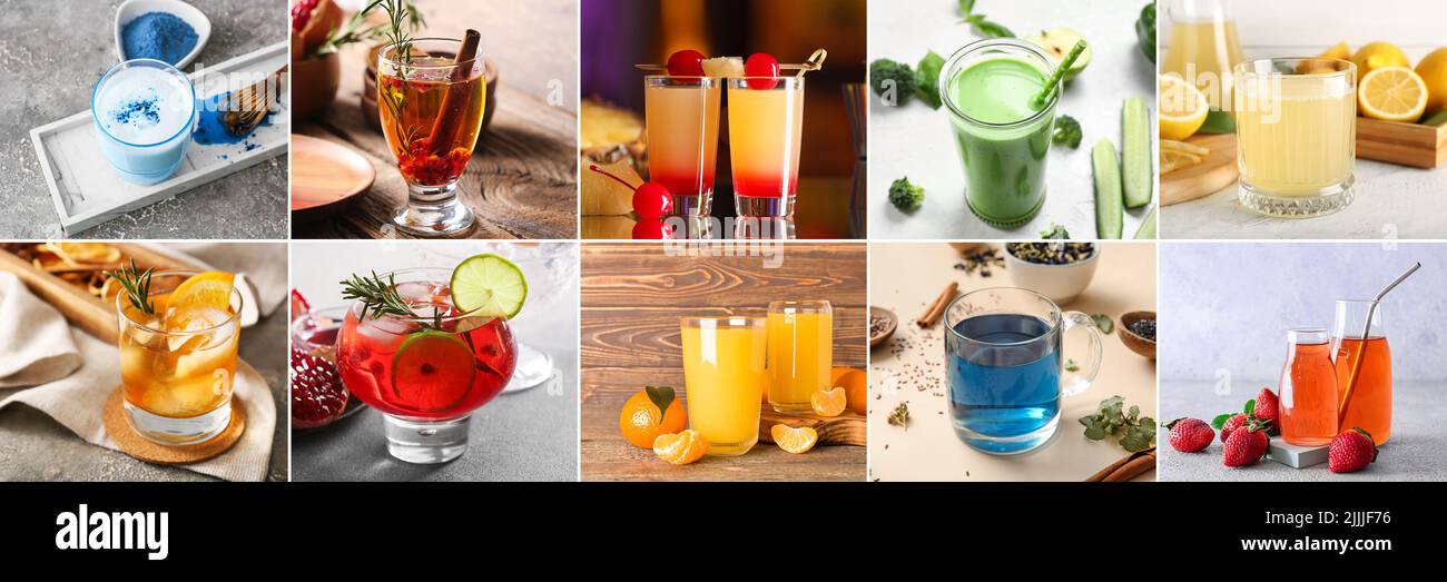 Collage with many different drinks Stock Photo - Alamy