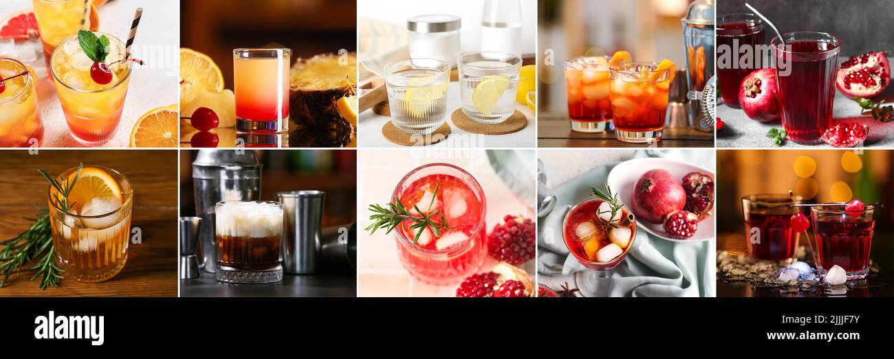 Collage with many different beverages Stock Photo - Alamy