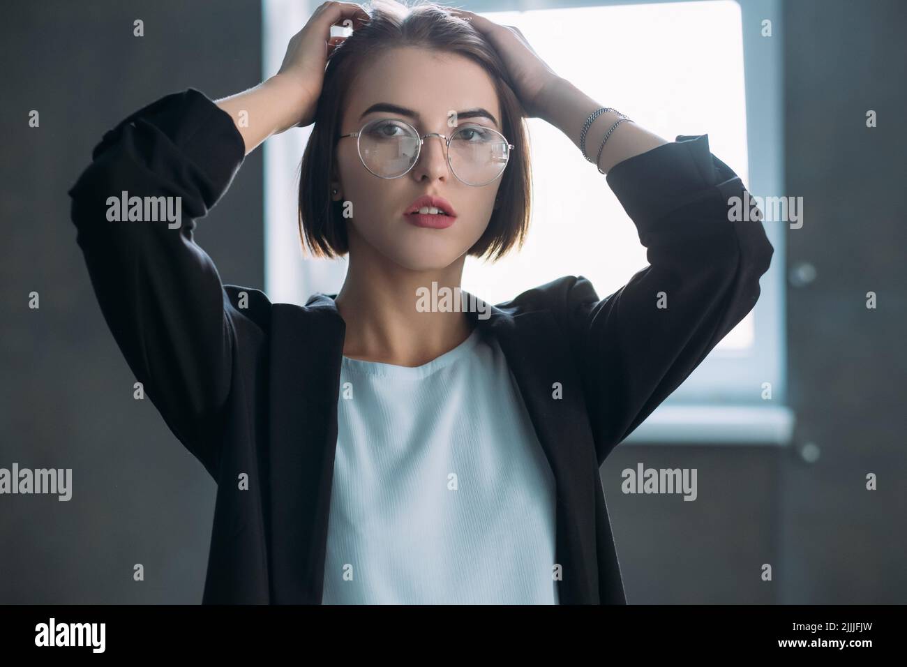 young business lady work strain looking tired Stock Photo - Alamy