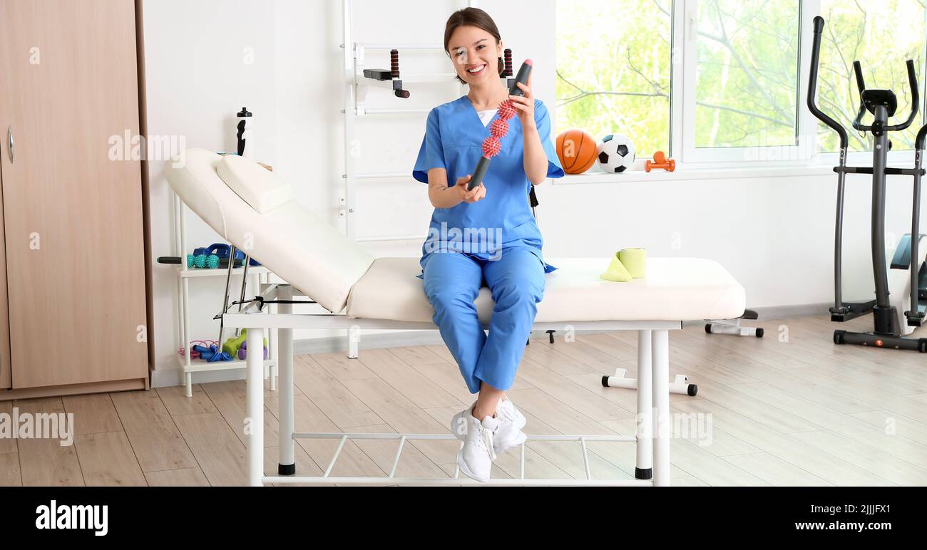 Female physiotherapist in rehabilitation center Stock Photo - Alamy
