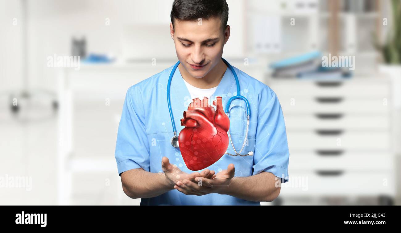 Male cardiologist using digital twin technology in clinic Stock Photo ...