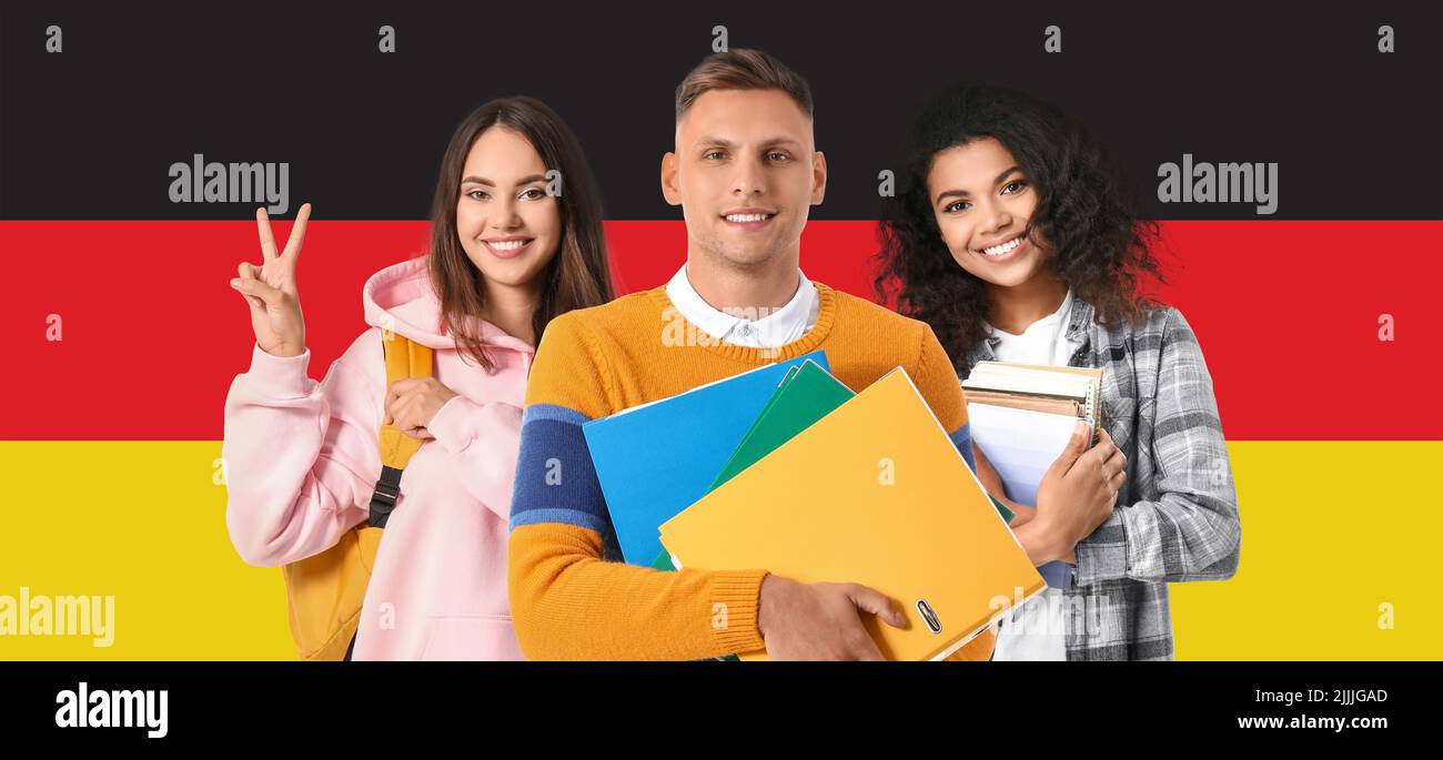Portrait of students against flag of Germany Stock Photo - Alamy