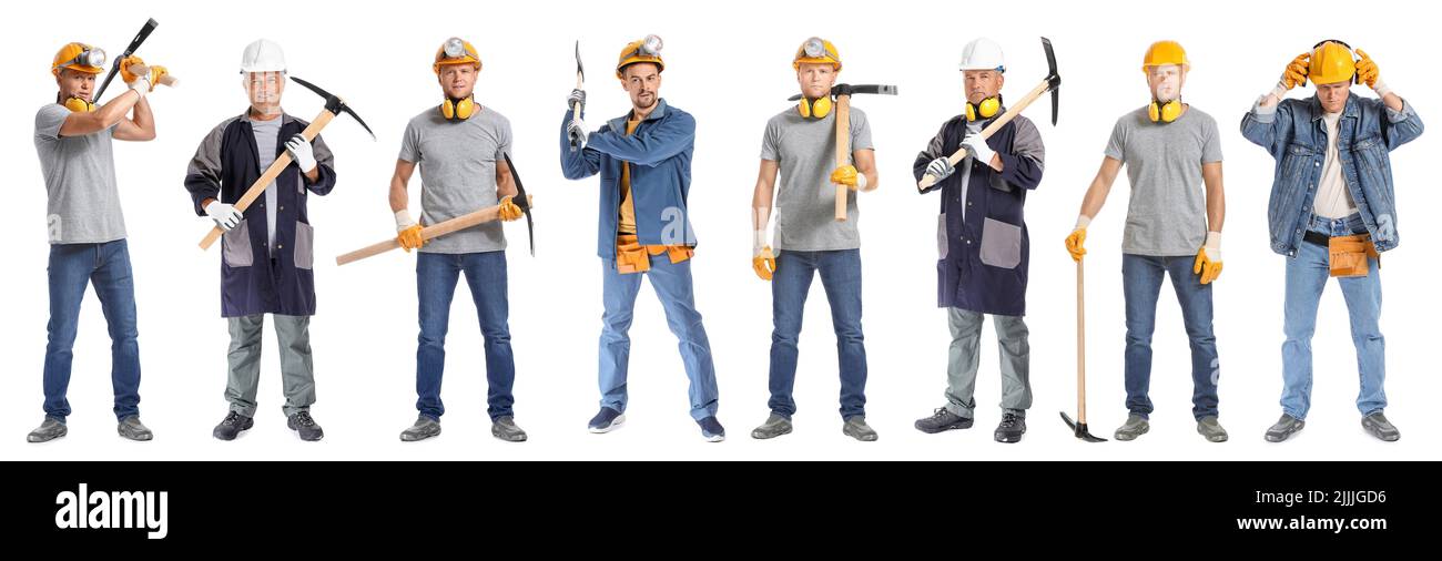 Set of miner men on white background Stock Photo - Alamy