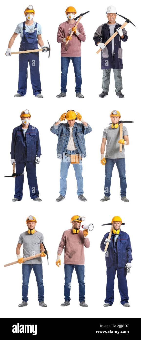Set of miner men on white background Stock Photo - Alamy