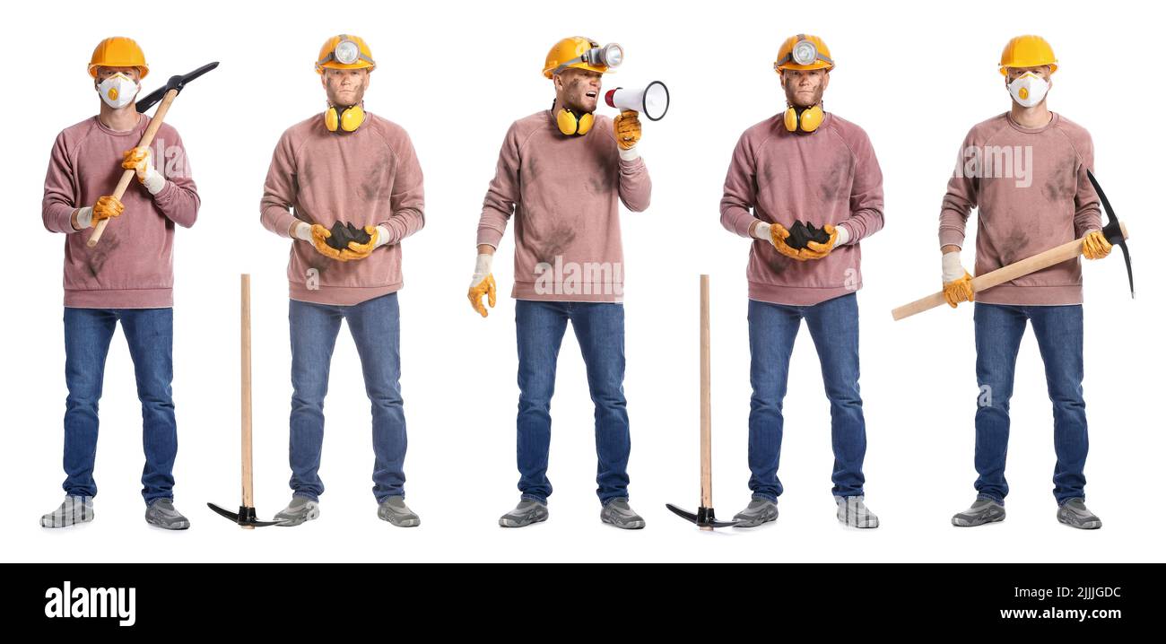 Set of miner man on white background Stock Photo - Alamy
