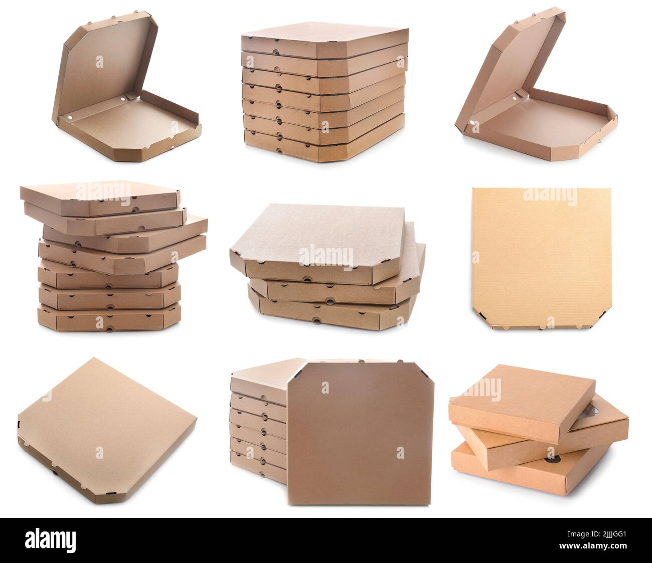 Set of cardboard pizza boxes on white background Stock Photo - Alamy