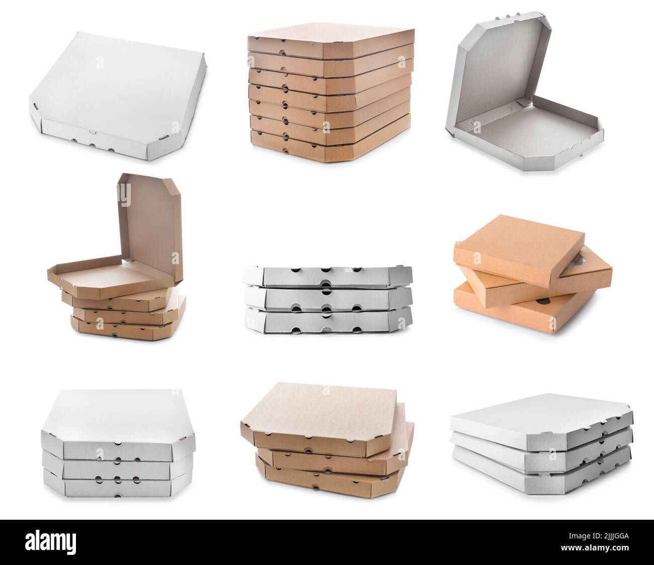 Set of cardboard pizza boxes on white background Stock Photo - Alamy