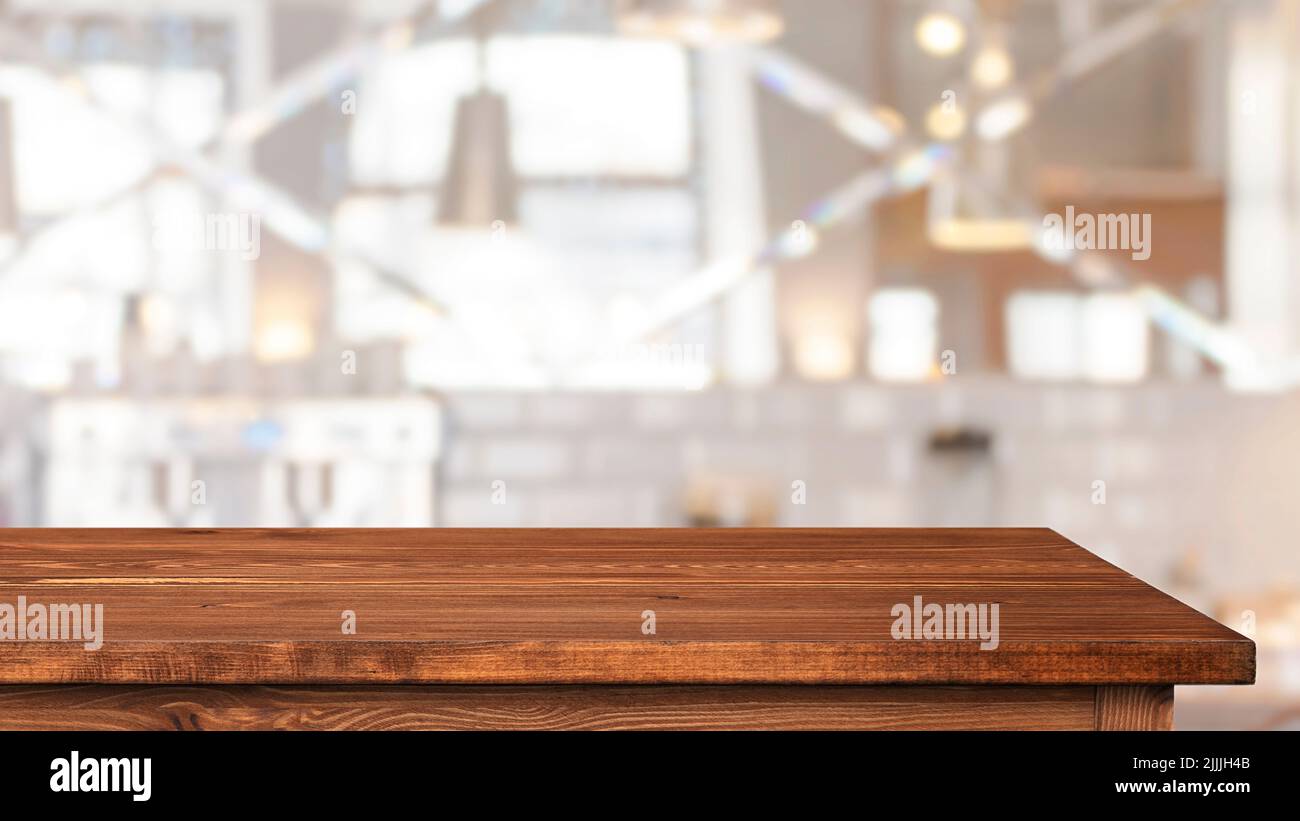Empty table, tabletop and blurred interior of cafe or restaurant Stock ...