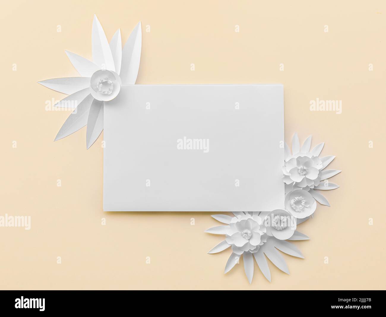 Paper sheet with flowers and leaves on light background Stock Photo - Alamy