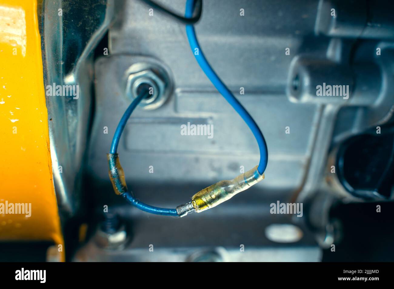 Gasoline generator wiring connection isolated close-up. Engine sensor ...