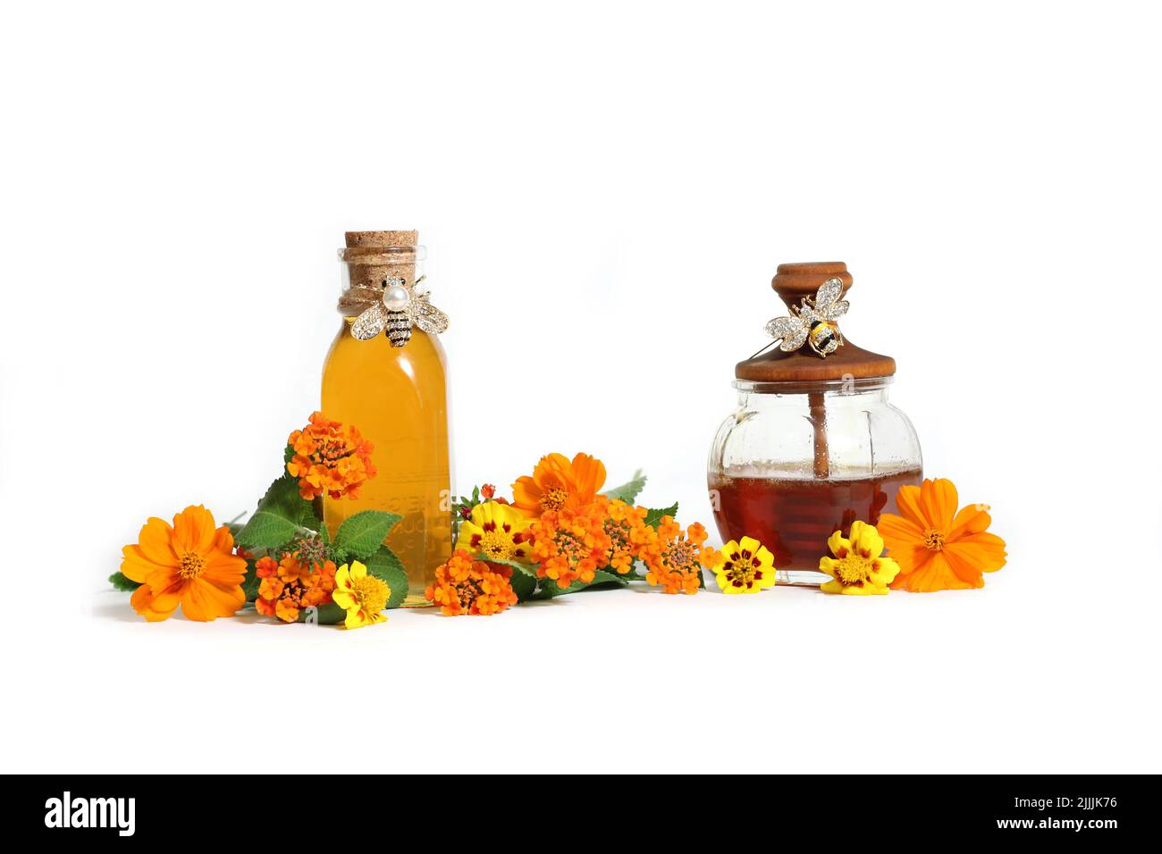 Fresh Local Honey With Honeycomb and Flowers Isolated on White ...