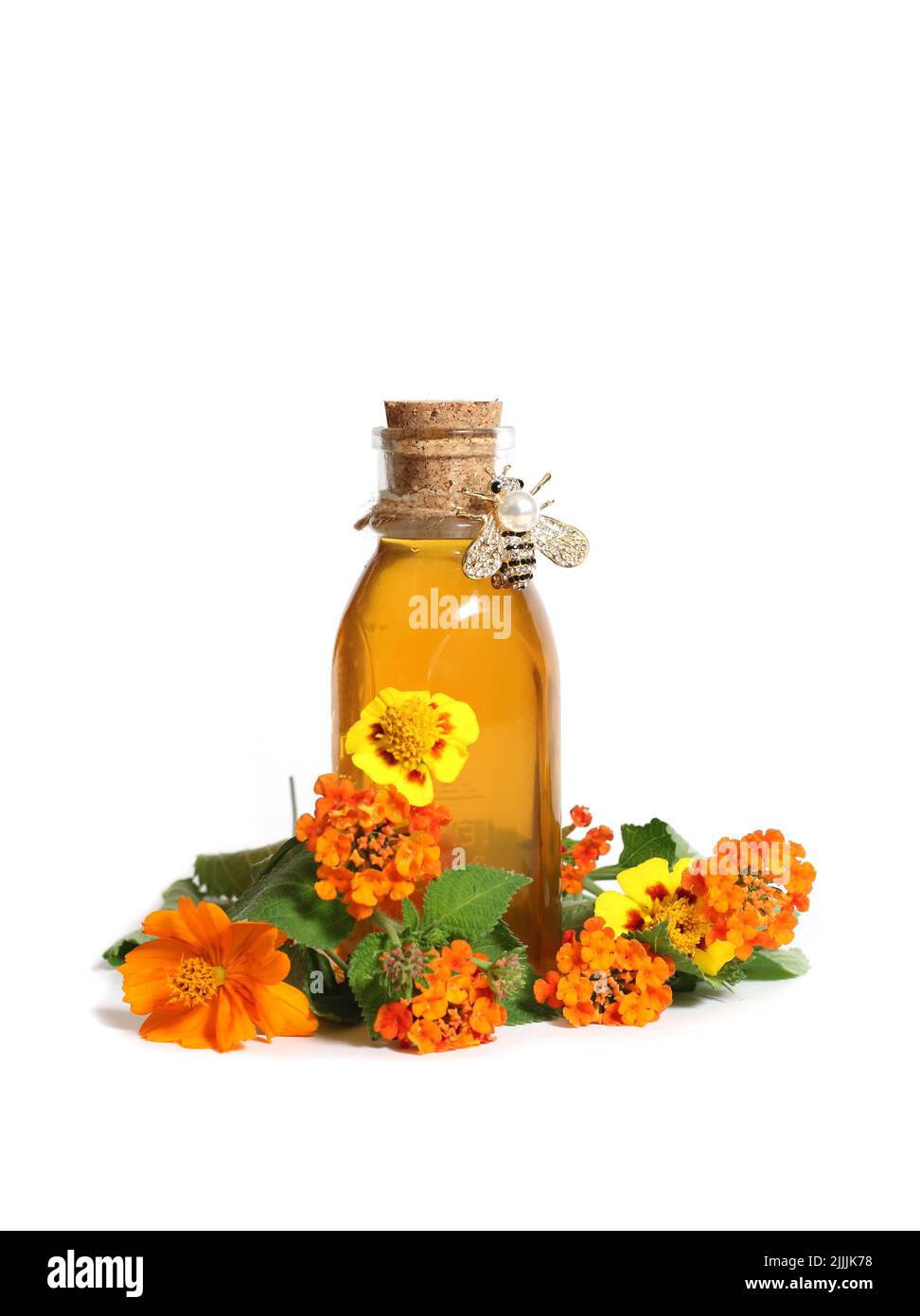 Fresh Local Honey With Honeycomb and Flowers Isolated on White ...