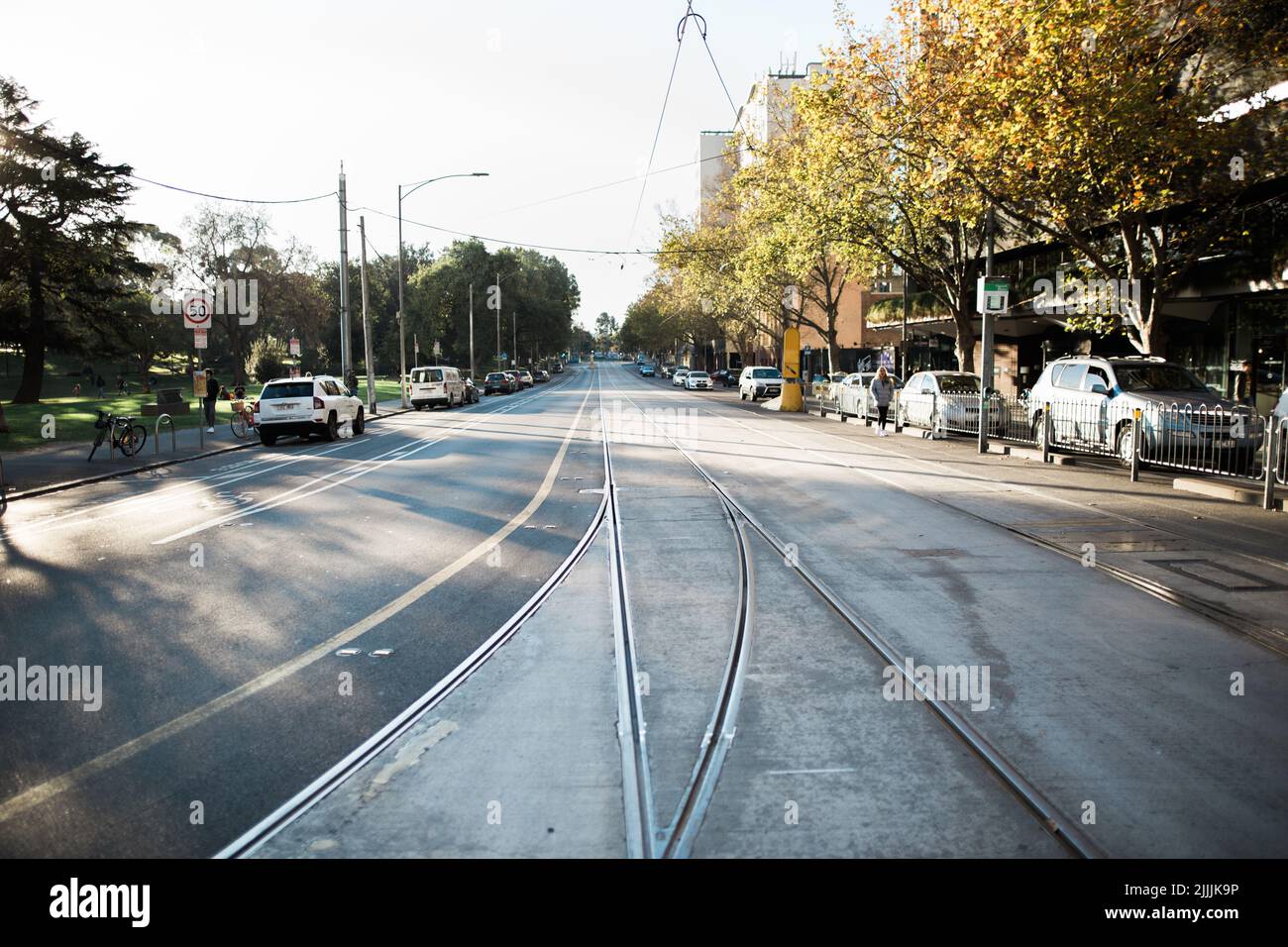 City street with tram courses Stock Photo - Alamy
