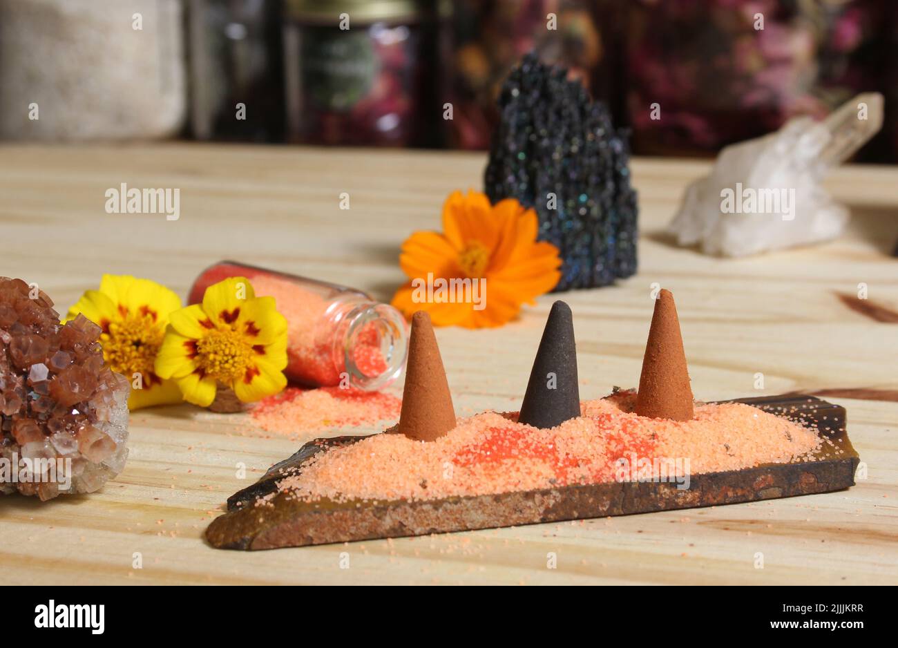 Aragonite Crystal With Incense and Stone Pyramid on Meditation Table ...