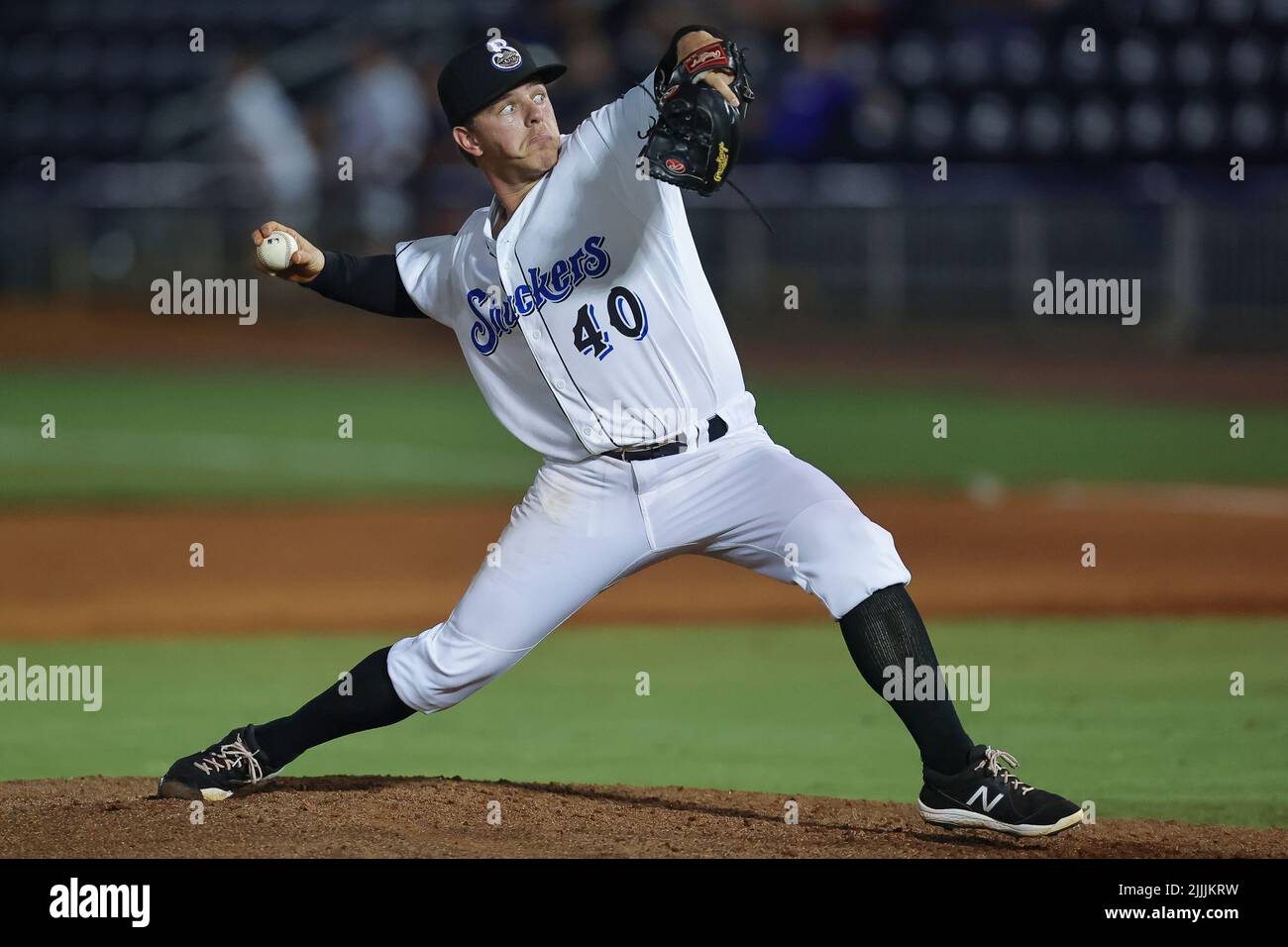 Biloxi, Mississippi, USA. 26th July, 2022. Biloxi Shuckers pitcher Kent ...