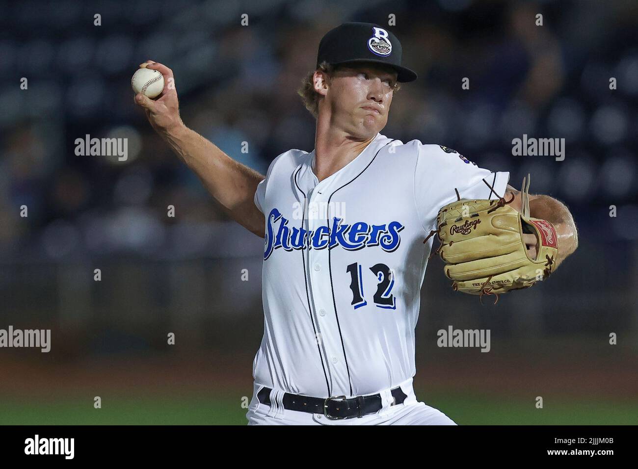Biloxi, Mississippi, USA. 26th July, 2022. Biloxi Shuckers pitcher Nash ...