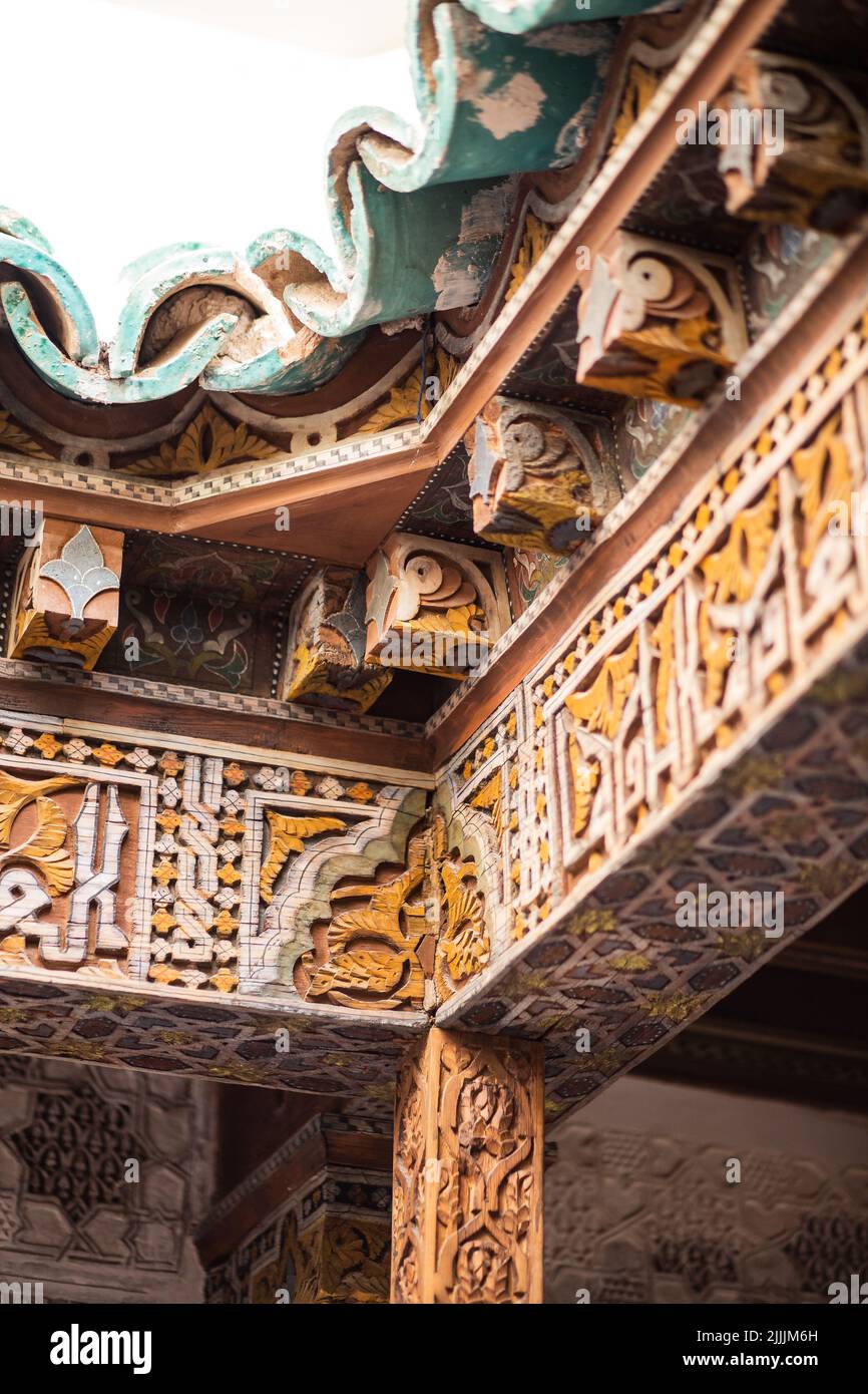 Old traditional arabian style decoration wooden column corner on an ...