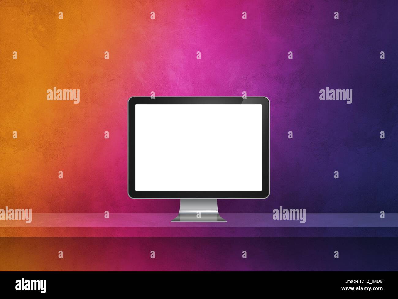 Computer pc - rainbow wall shelf banner. 3D Illustration Stock Photo ...