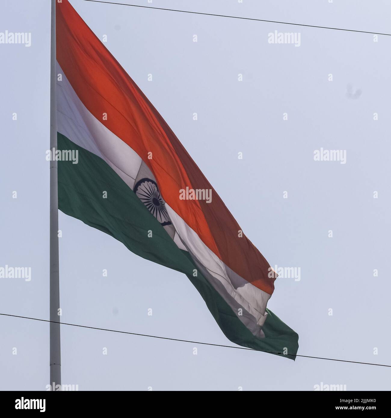 India flag flying high at Connaught Place with pride in blue sky, India ...
