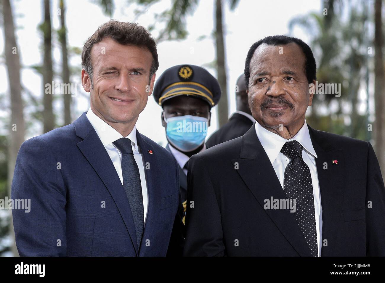 Yaounde, Cameroon, July 26, 2022. French President Emmanuel Macron ...