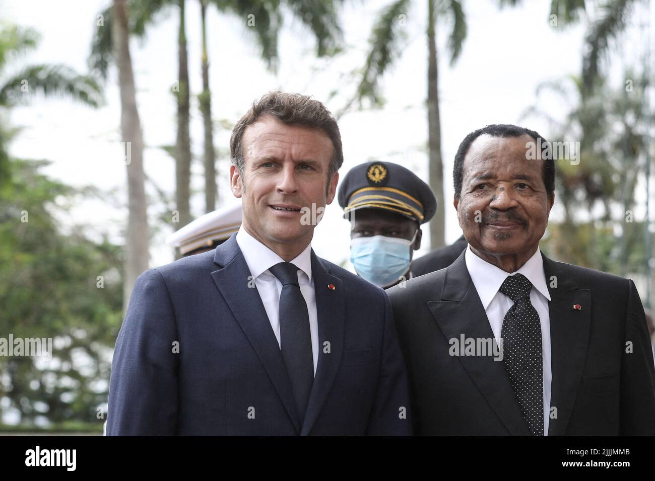 Yaounde, Cameroon, July 26, 2022. French President Emmanuel Macron ...