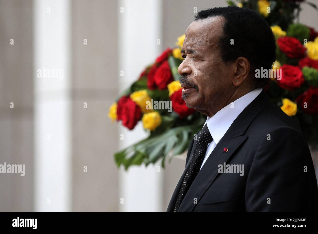 Yaounde, Cameroon, July 26, 2022. French President Emmanuel Macron ...