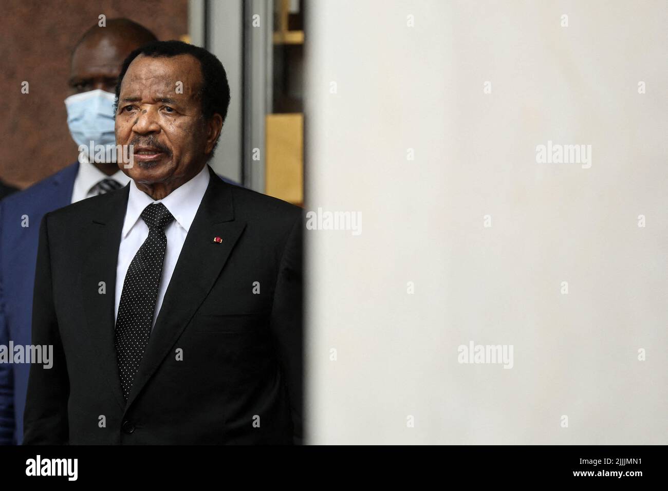 Yaounde, Cameroon, July 26, 2022. French President Emmanuel Macron ...