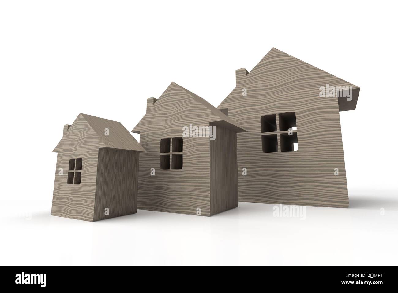 3d illustration. Three gray houses of different sizes on a white ...