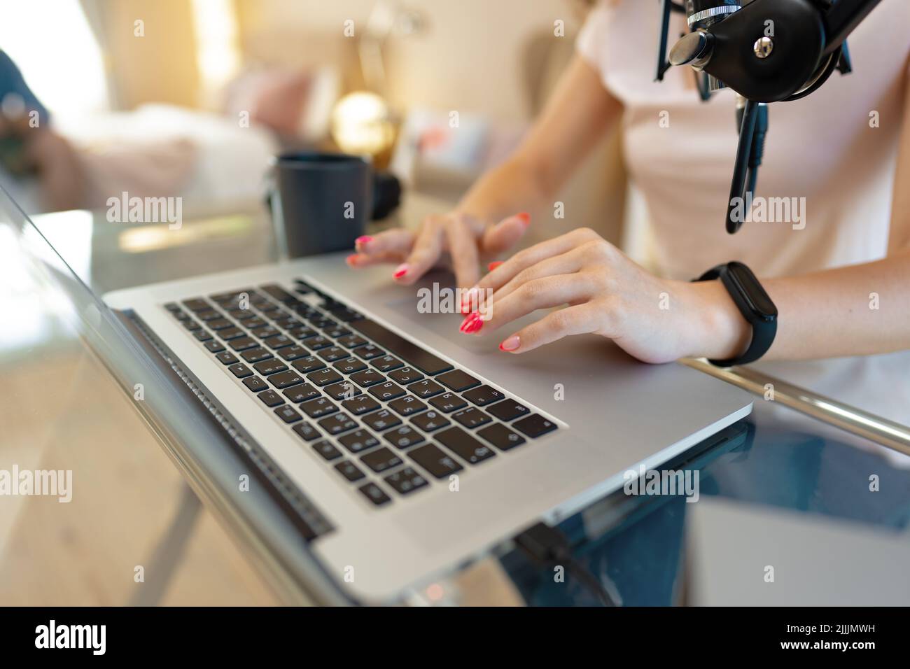 Close up of woman hands typing on laptop keyboard at the office Stock ...