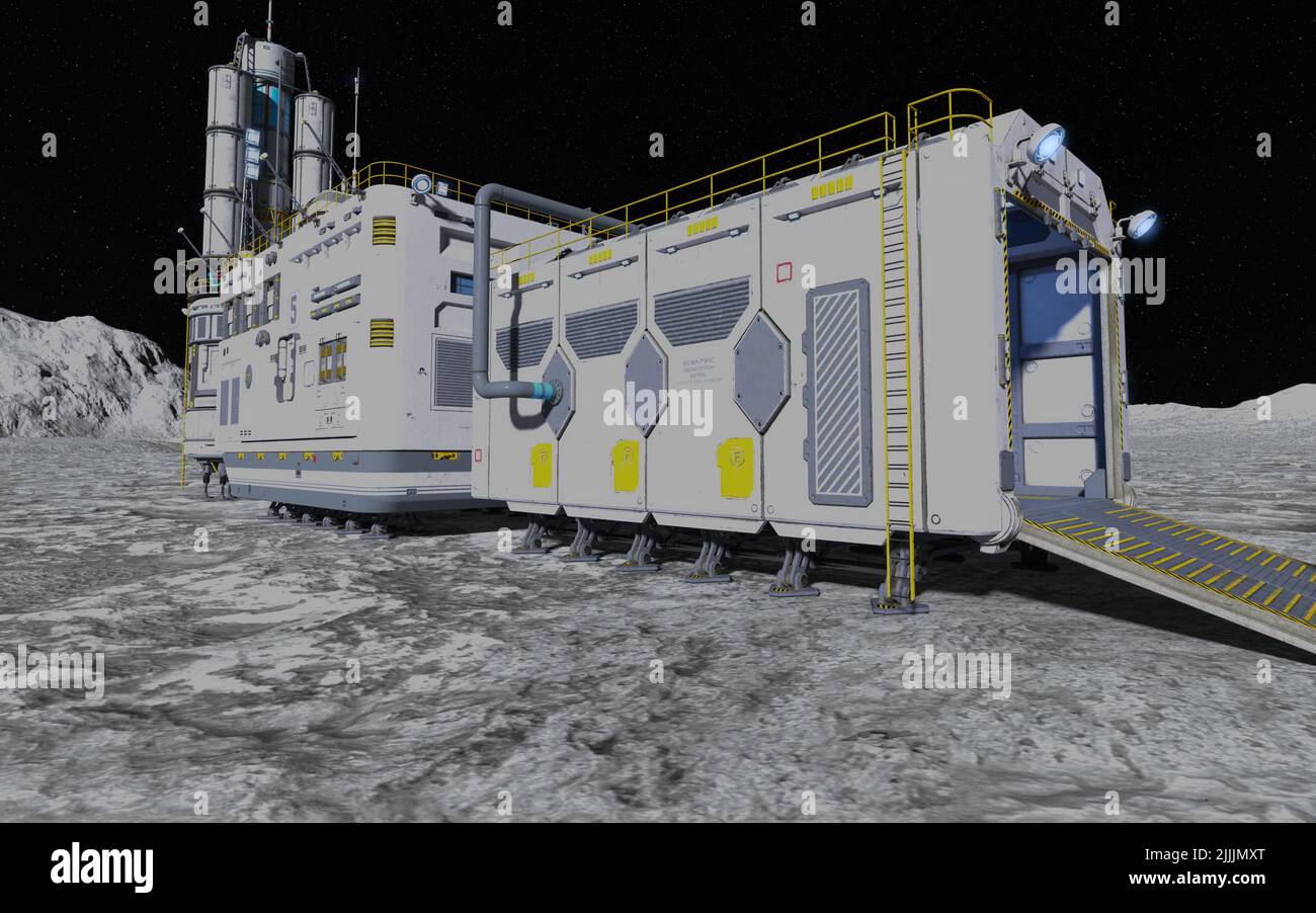 3D Illustration. Moon colony. Base on Moon. Life on Moon Stock Photo ...