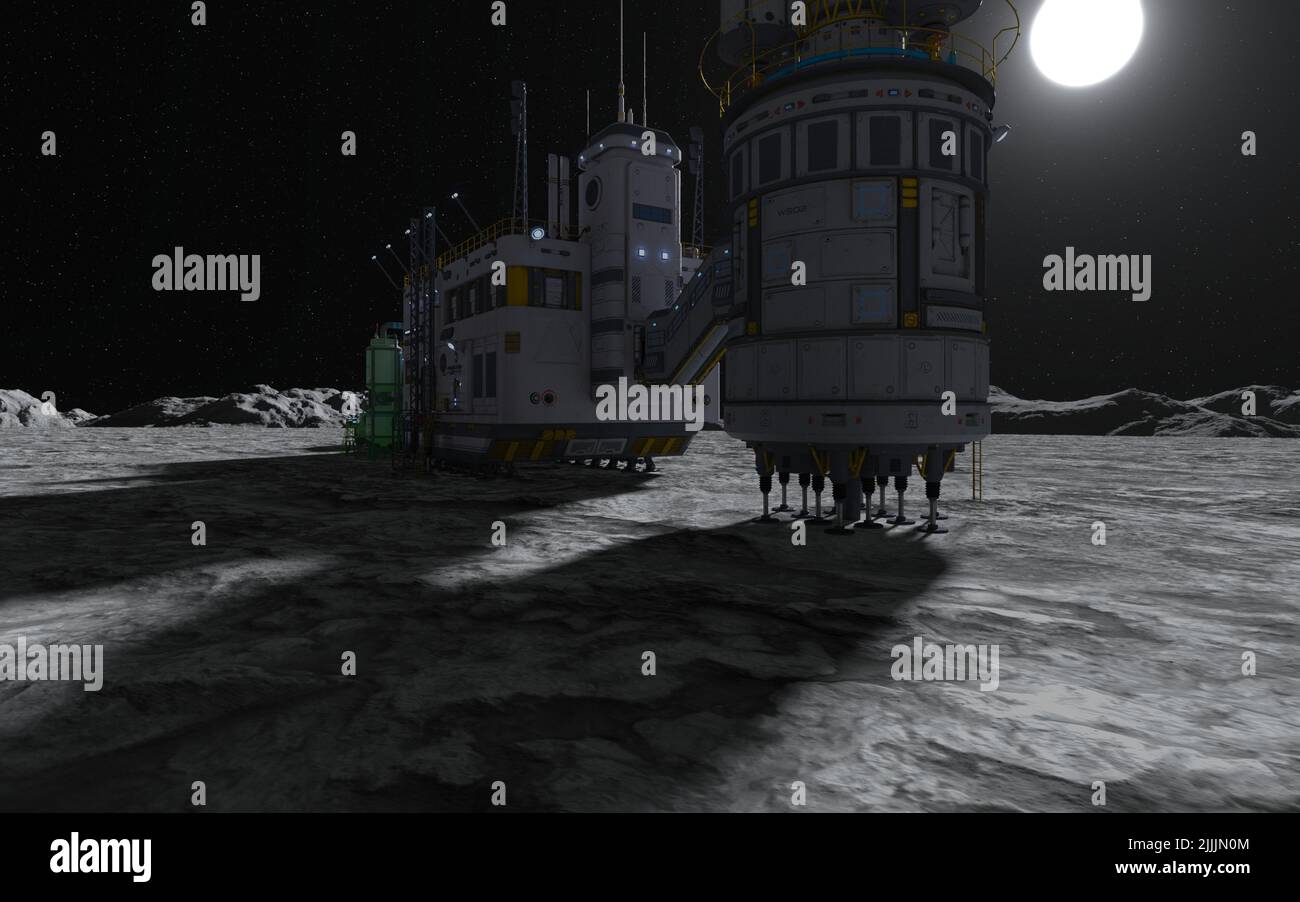 3D Illustration. Moon colony. Base on Moon. Life on Moon Stock Photo ...