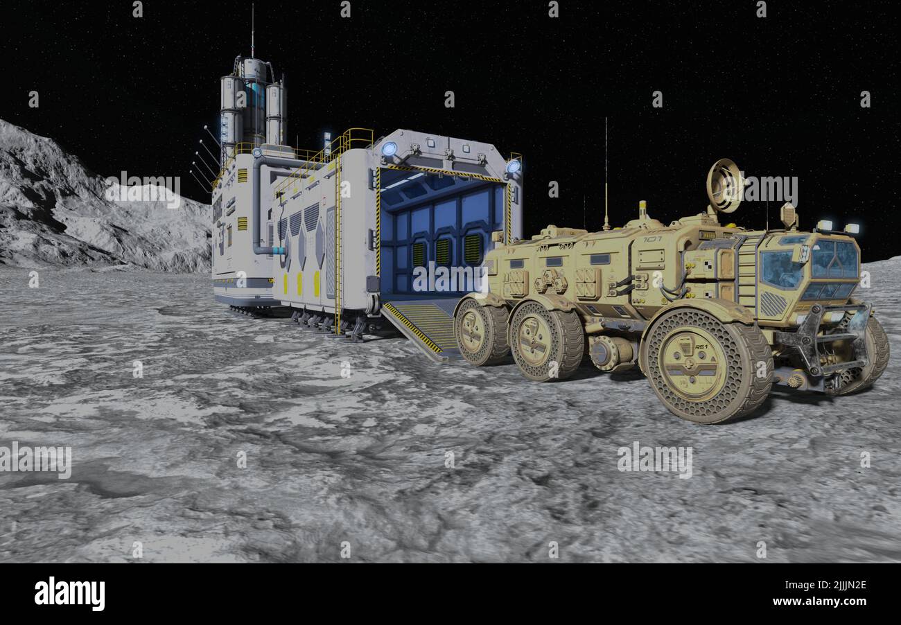 3D Illustration. Moon colony. Base on Moon. Life on Moon Stock Photo ...