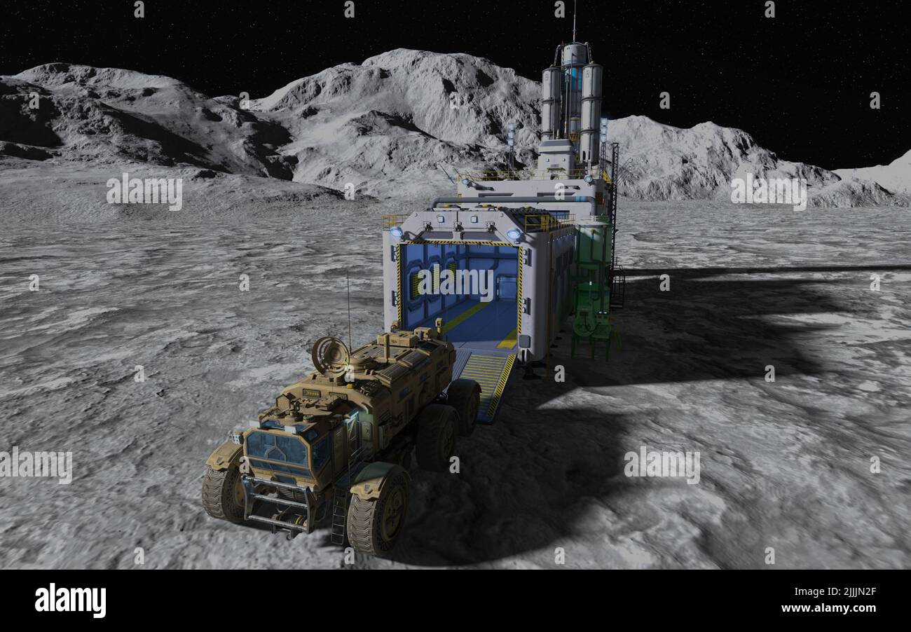 3D Illustration. Moon colony. Base on Moon. Life on Moon Stock Photo ...
