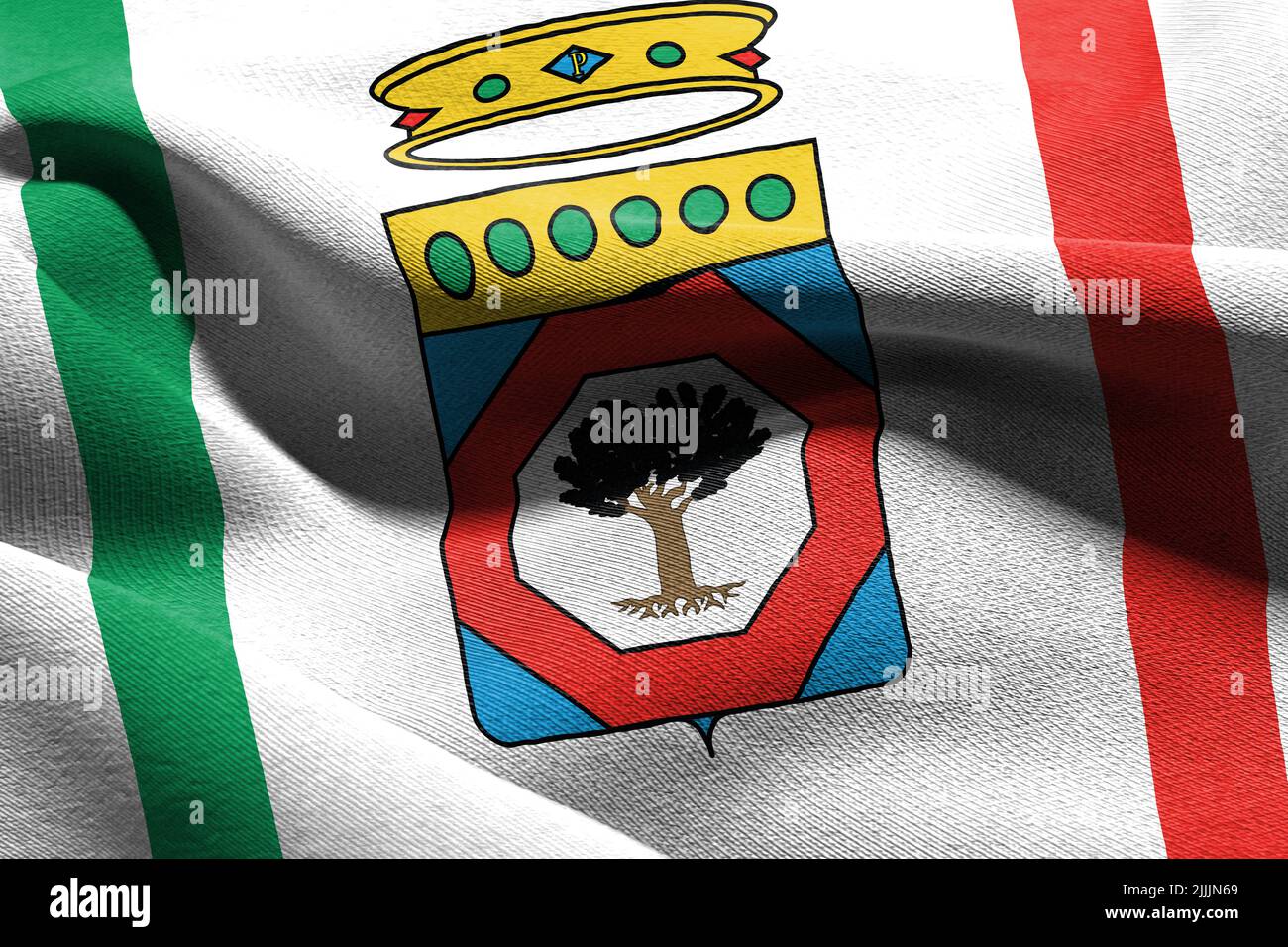 3D illustration flag of Apulia is a region of Italy. Waving on the wind ...