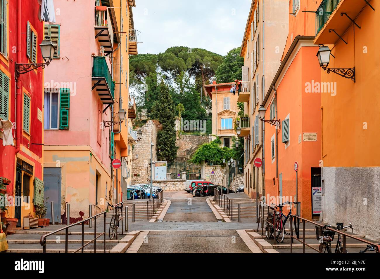 Nice, France - May 25, 2022: Colorful houses in the street of the Old ...