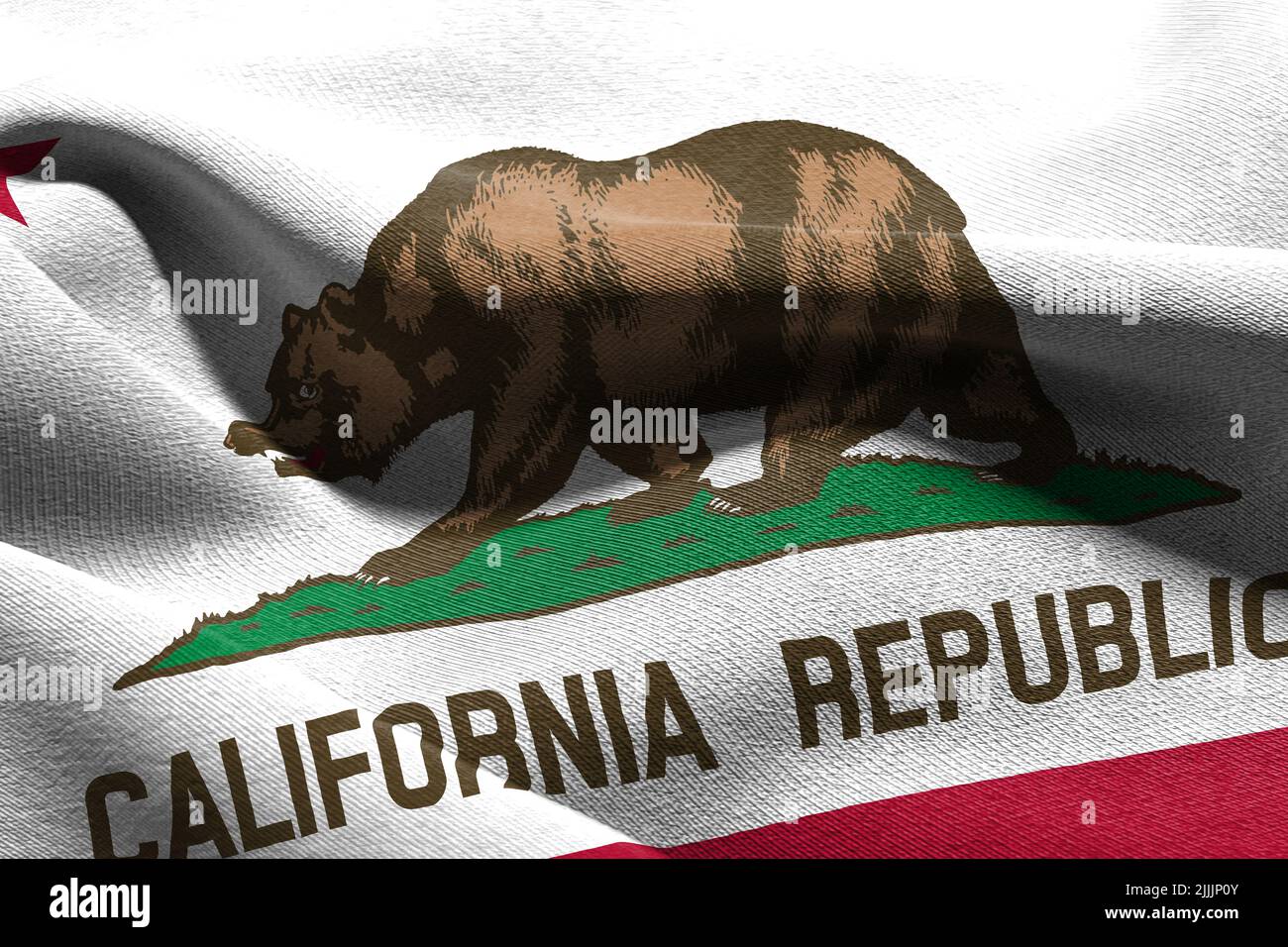3D illustration flag of California is a state of United States. Waving ...