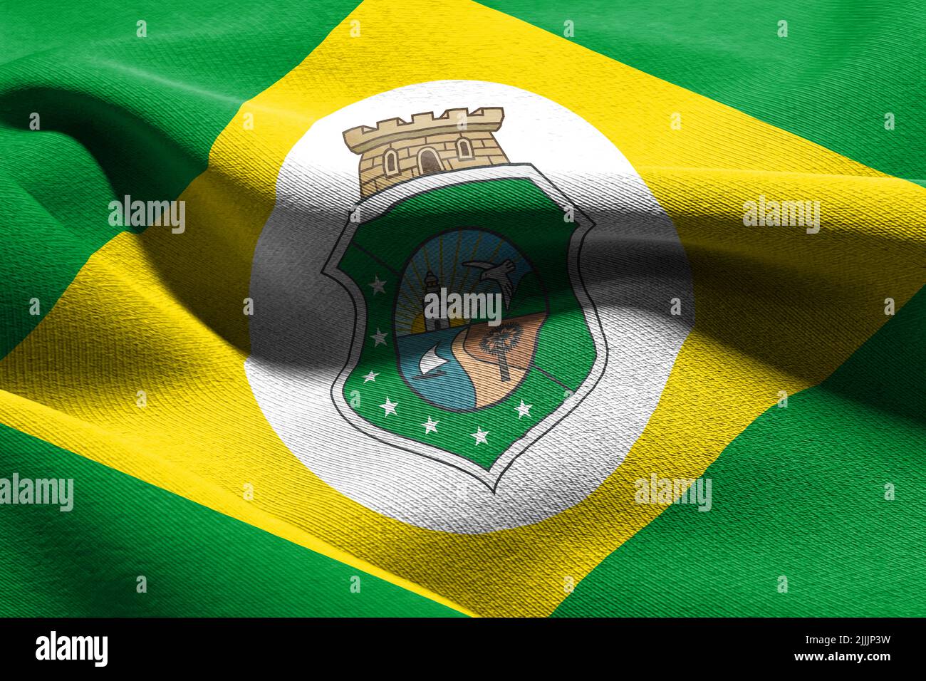 3D illustration flag of Ceara is a state of Brazil. Waving on the wind ...